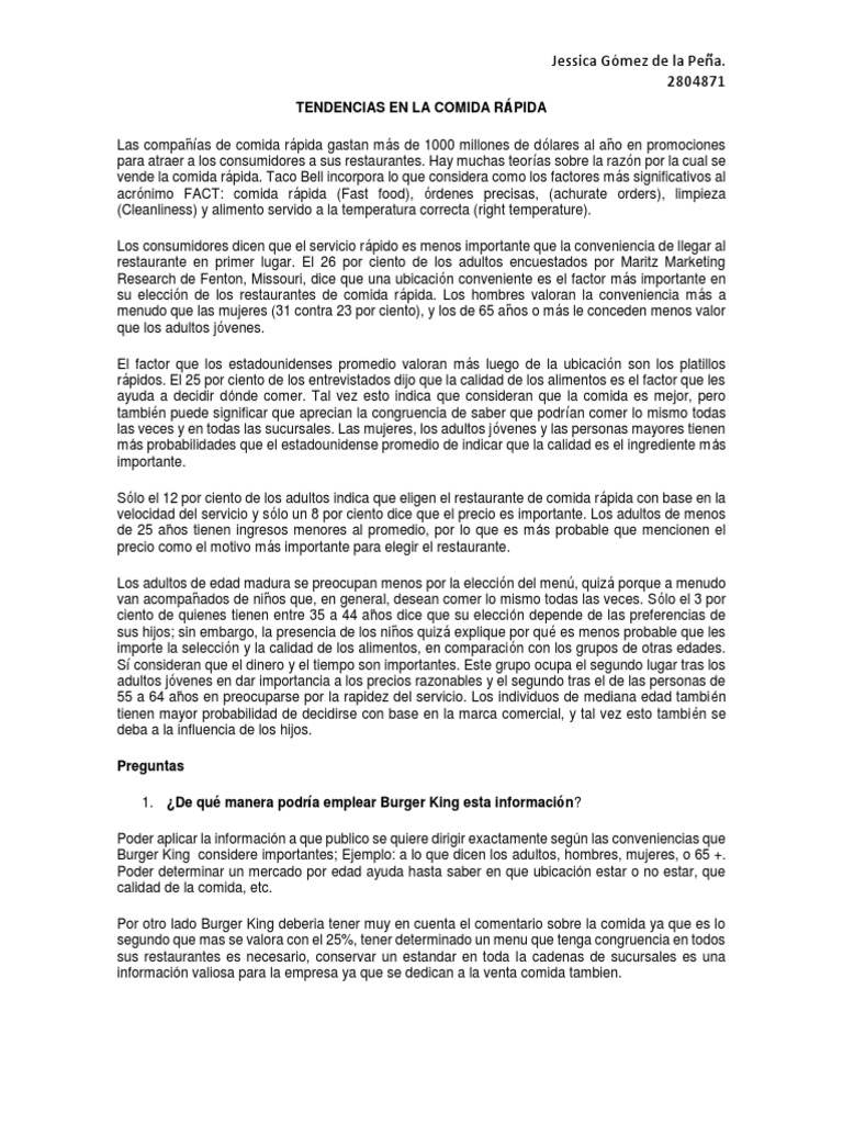 Factores Clave en Comida Rápida | PDF | Comida rápida | Alimentos