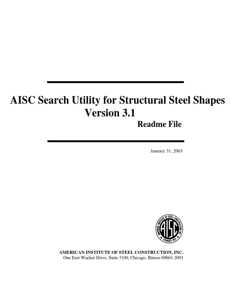 AISC Search Utility For Structural Steel Shapes: Readme File | PDF ...