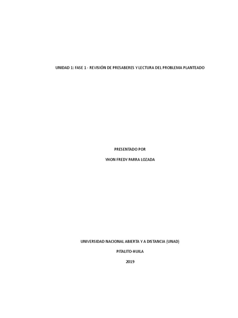 Fase 1 Revisión de Presaberes y Lectura Del Problema Pla | PDF | Enseñanza de matemática