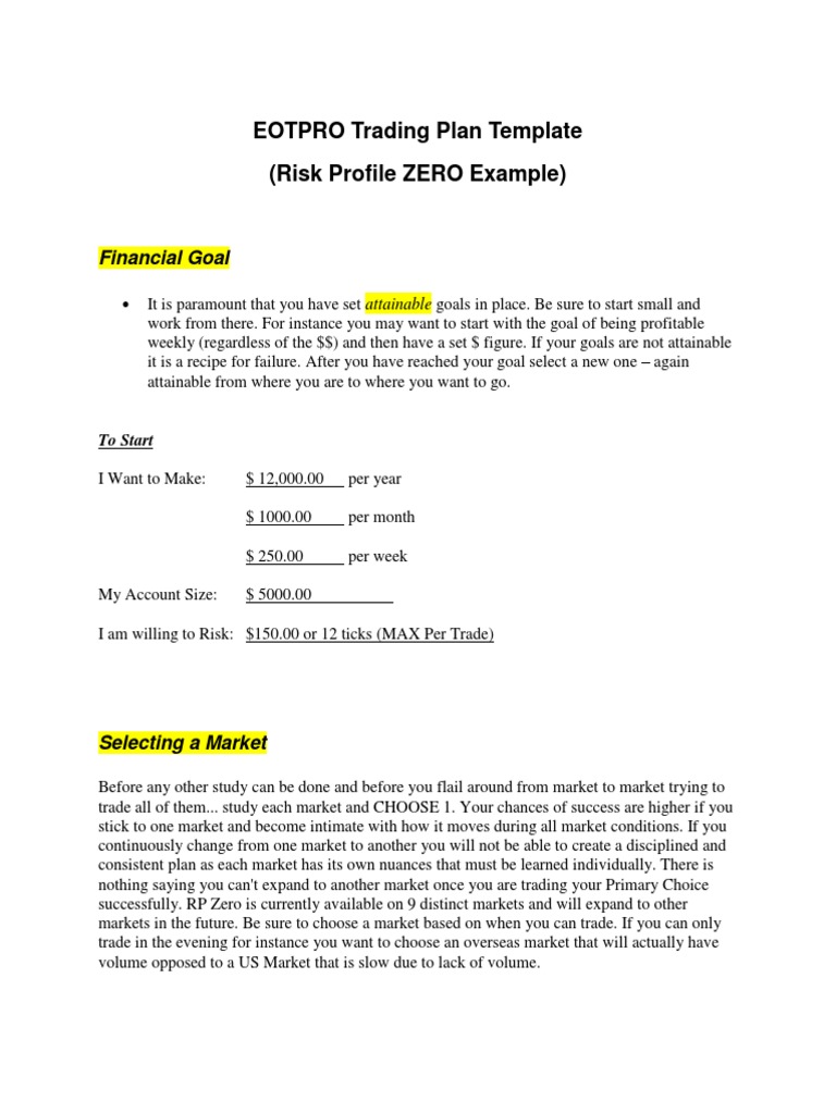 Trading Plan Template | PDF | Market (Economics) | Risk