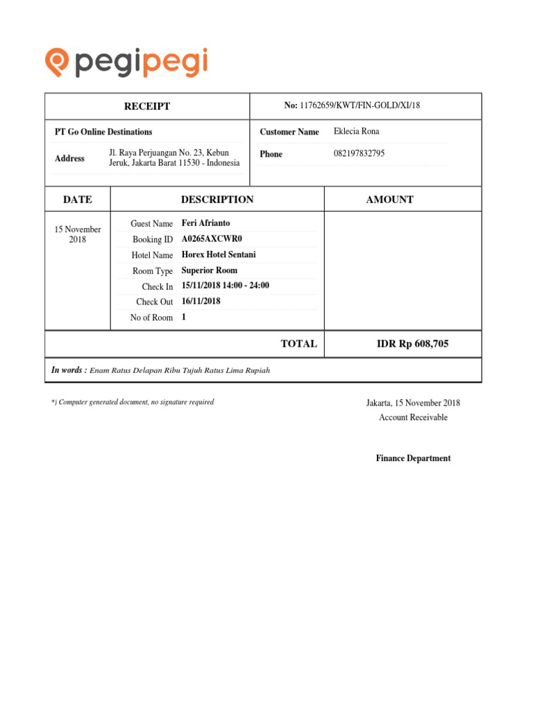 Horex Hotel Sentani Receipt Summary | PDF