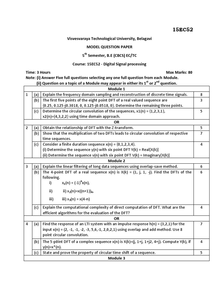 Model Question Paper | PDF | Discrete Fourier Transform | Filter ...