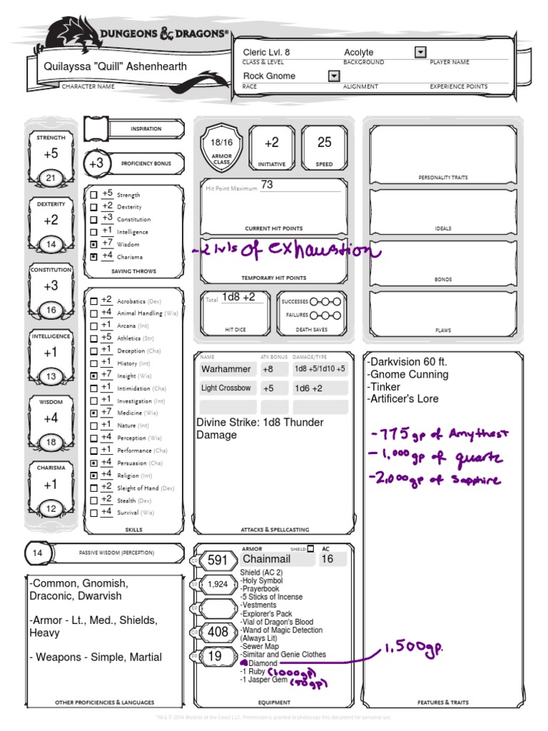 Quilayssa "Quill" Ashenhearth: Cleric Lvl. 8 Acolyte Rock Gnome | Download Free PDF | Role ...