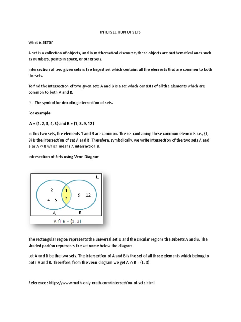 Intersection of Sets | PDF