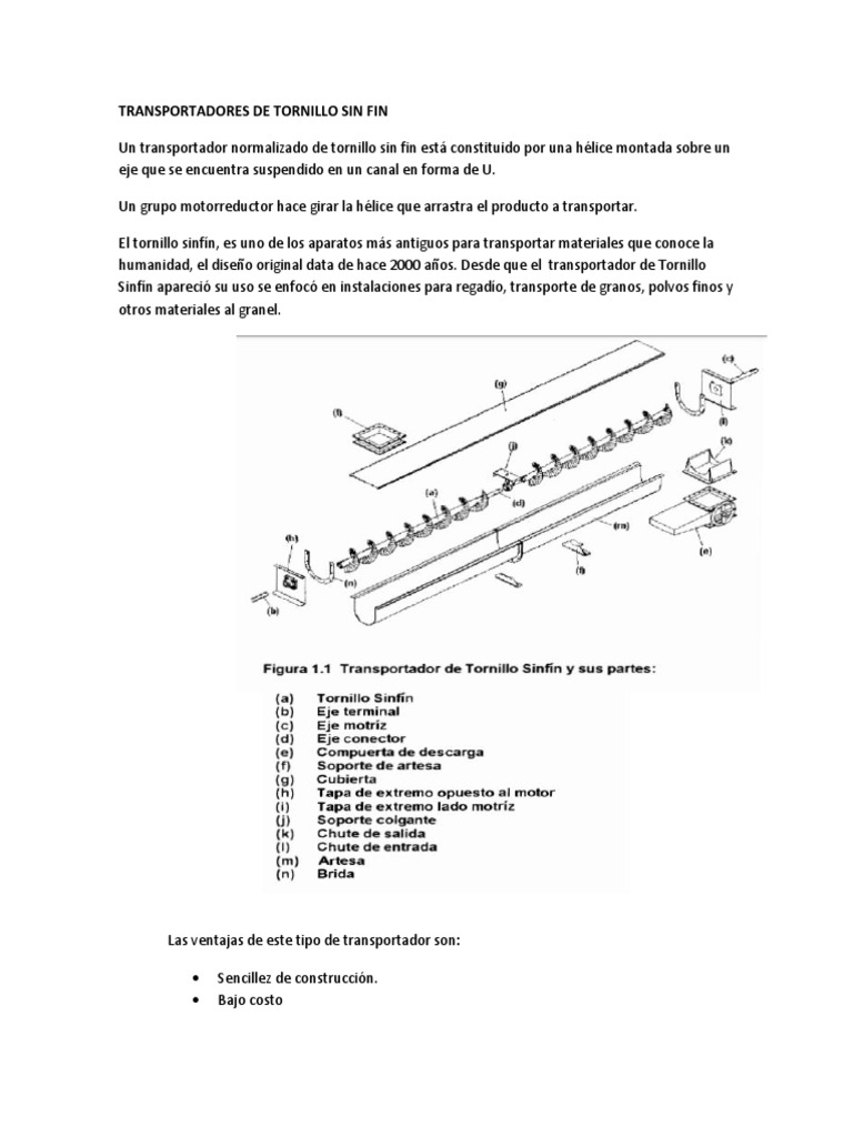 Partes y Funcionamiento del Tornillo Sin Fin | PDF | Tornillo | Acero