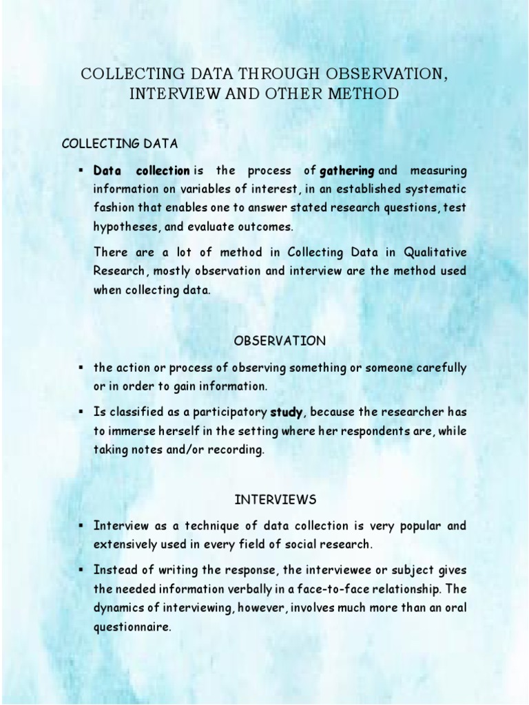 Collecting Data Through Observation, Interview and Other Method | PDF ...