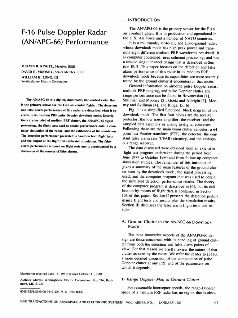F-16 Pulse Doppler Radar (AN/APG-66) Performance-1983 | PDF | Radar ...