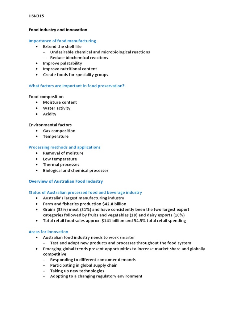 Food Industry and Innovation Wk1 Notes | PDF | Foods | Sustainability