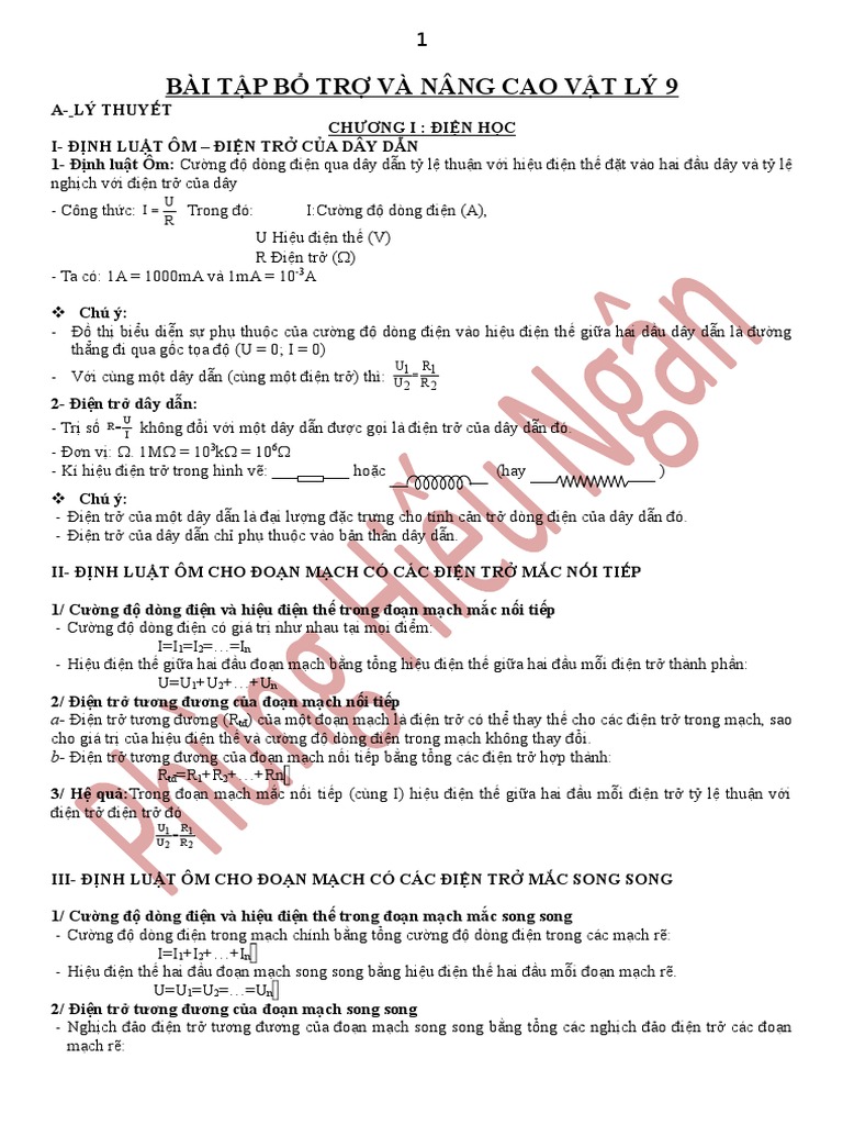 Tong Hop Ly Thuyet Bai Tap Cac Dang de On Luyen Vat Ly 9 | PDF
