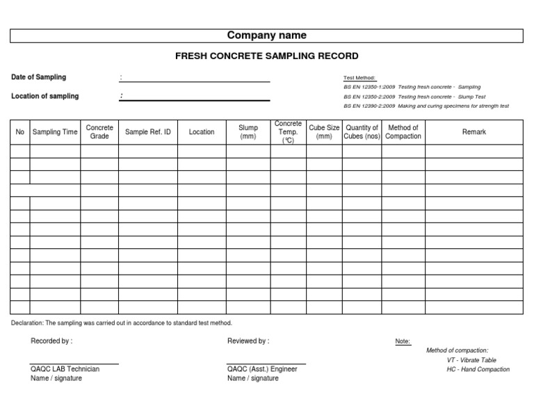 Concrete Sampling Form | PDF