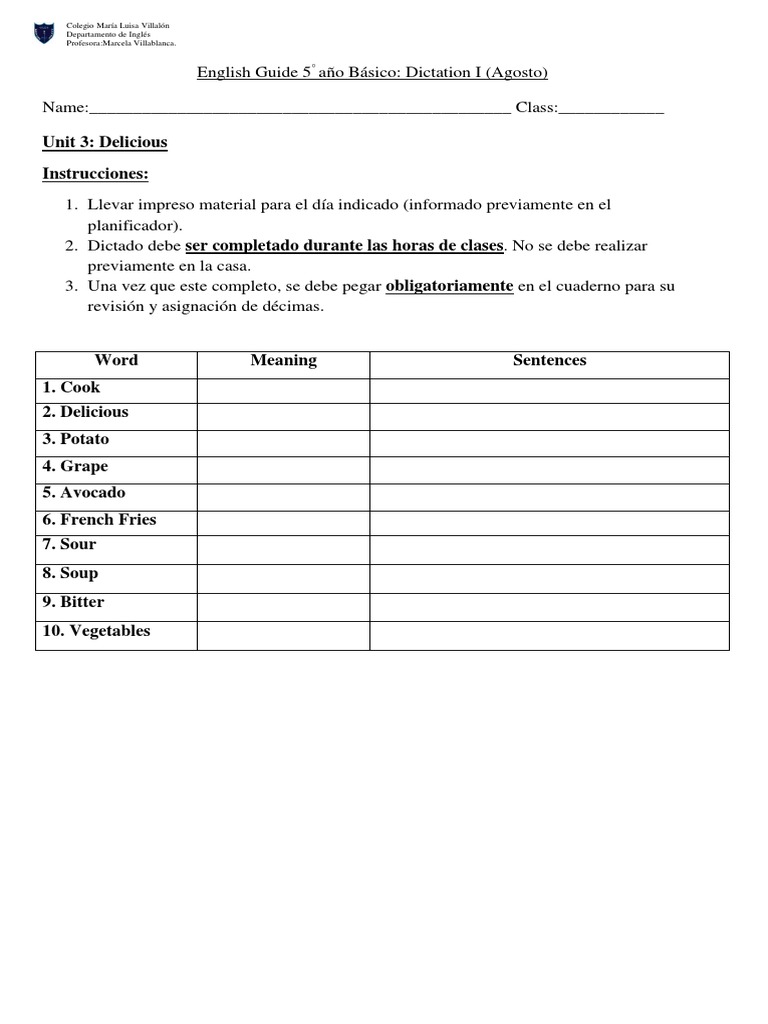 Guia Dictado 5to Básico | PDF | Estudios de idiomas extranjeros