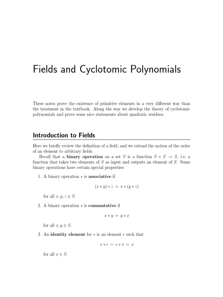Cyclotomic Polynomials | PDF | Field (Mathematics) | Factorization