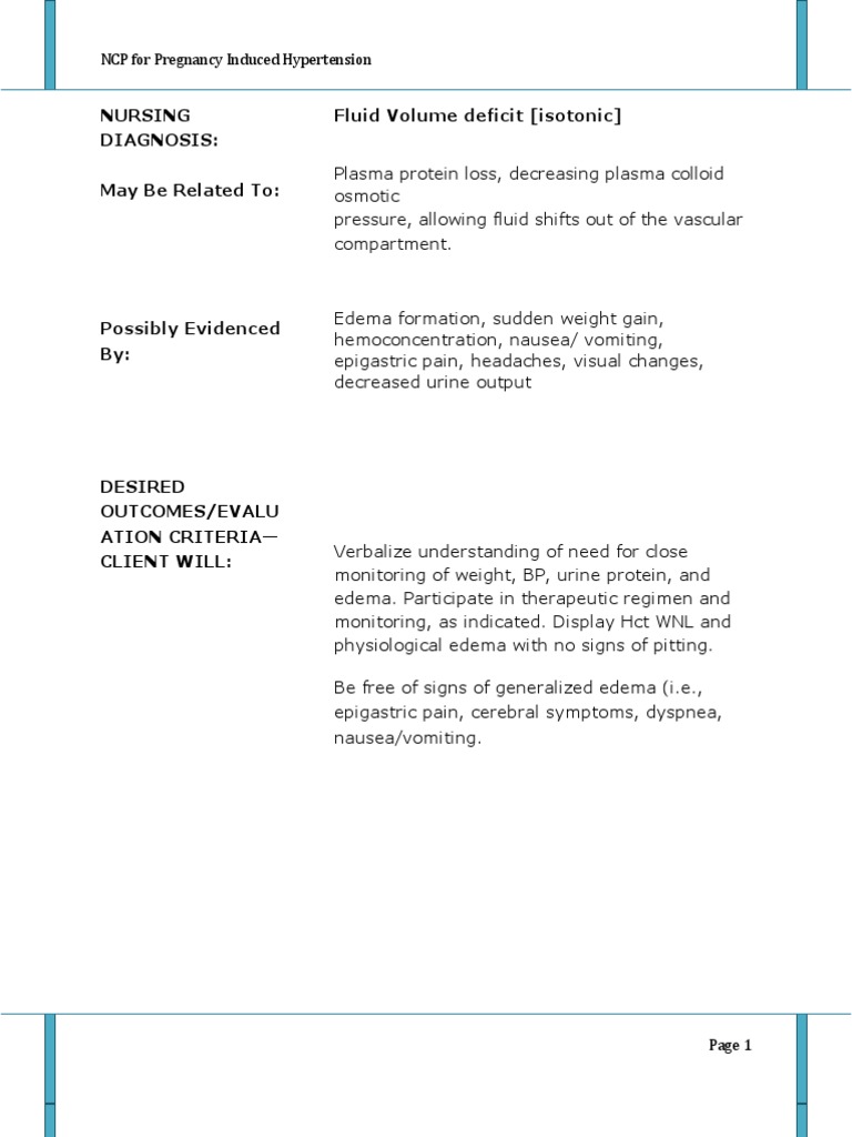 Nursing Diagnosis: May Be Related To: Fluid Volume Deficit (Isotonic ...