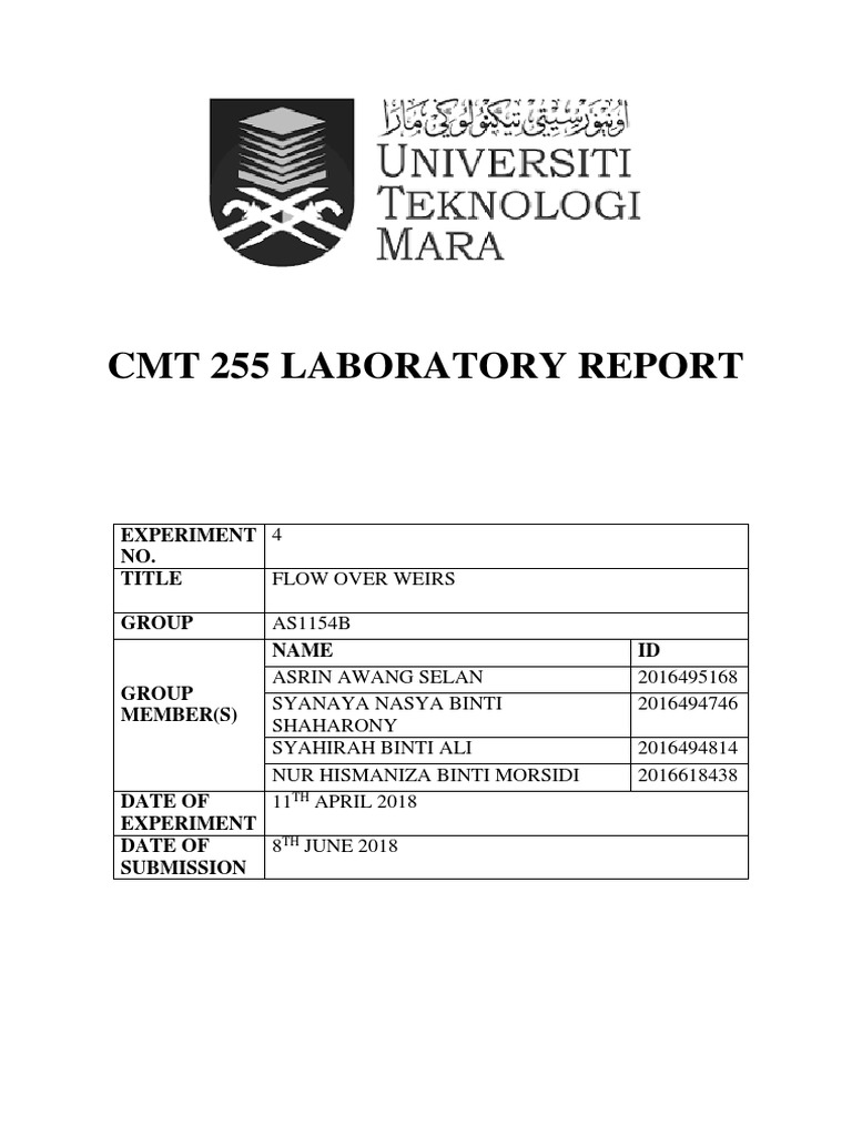 CMT 255 Laboratory Report: Experiment NO. Title Group Name ID | PDF ...