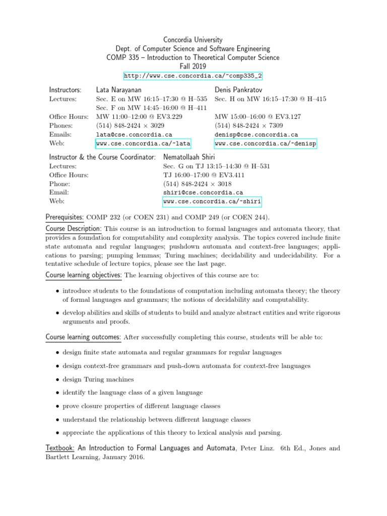 COMP 335: Theoretical Computer Science | PDF | Formalism (Deductive) | Theoretical Computer Science