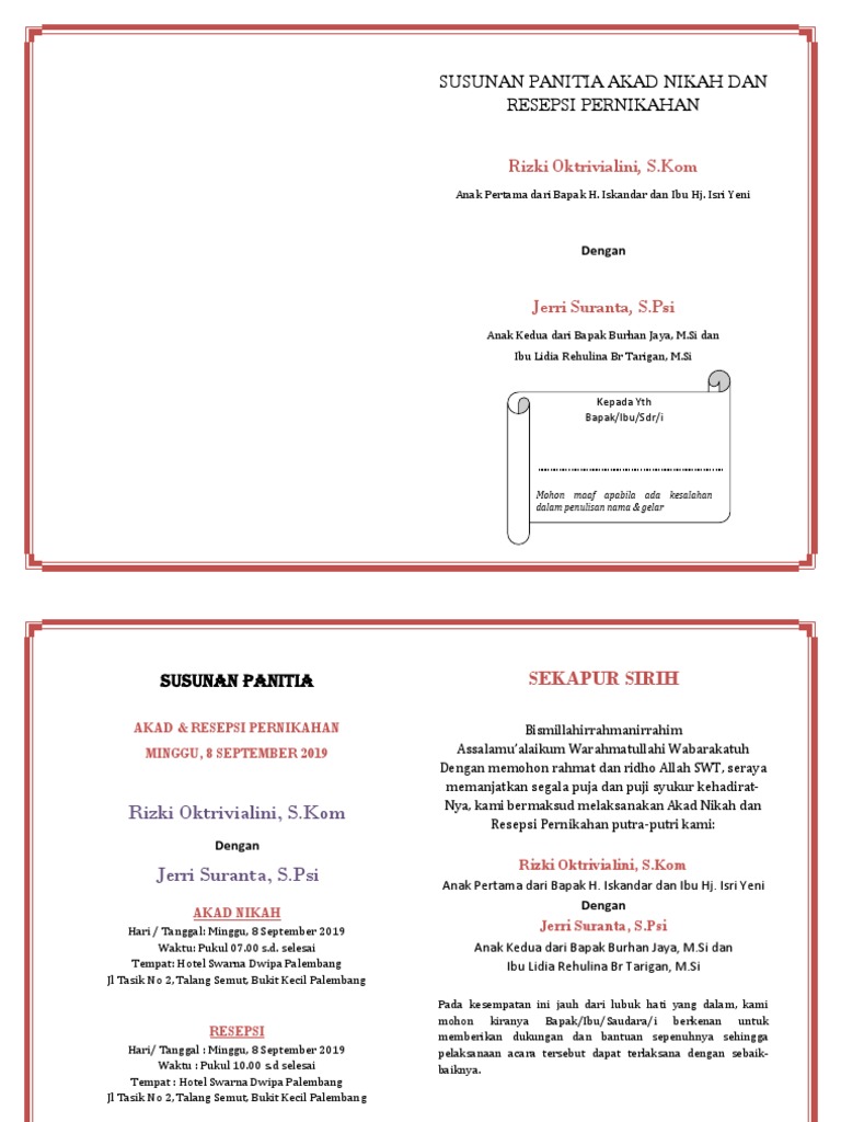 Susunan Panitia Pernikahan 2019 | PDF