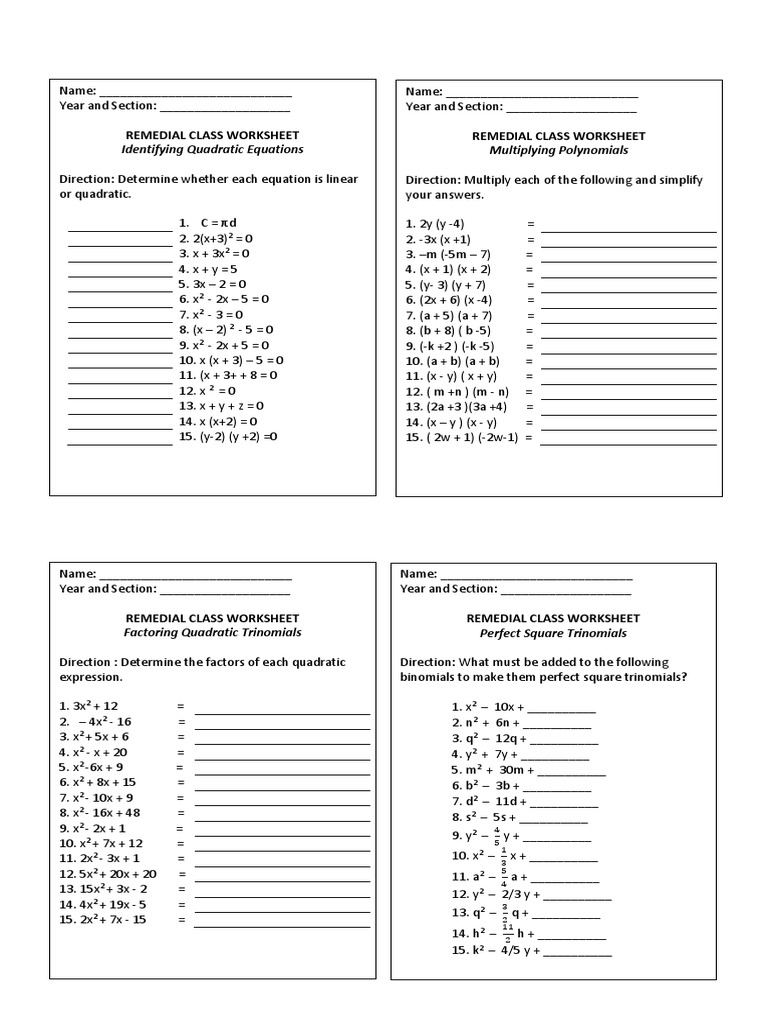 Identifying Quadratic Equations Multiplying Polynomials: Remedial Class ...