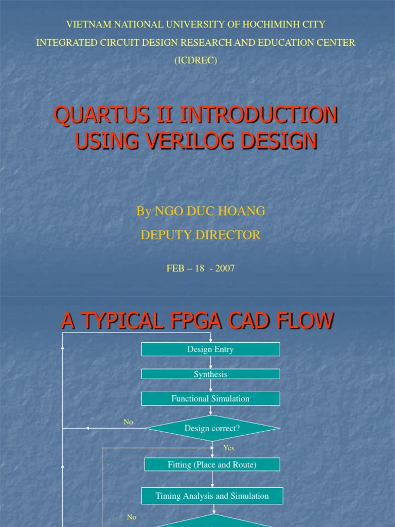 Quartus Ii Introduction Using Verilog Design By Ngo Duc Hoang Deputy Director Pdf Field 