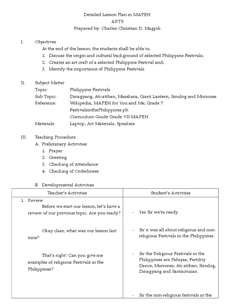 PH Festival Detailed Lesson Plan | PDF | Festival | Philippines