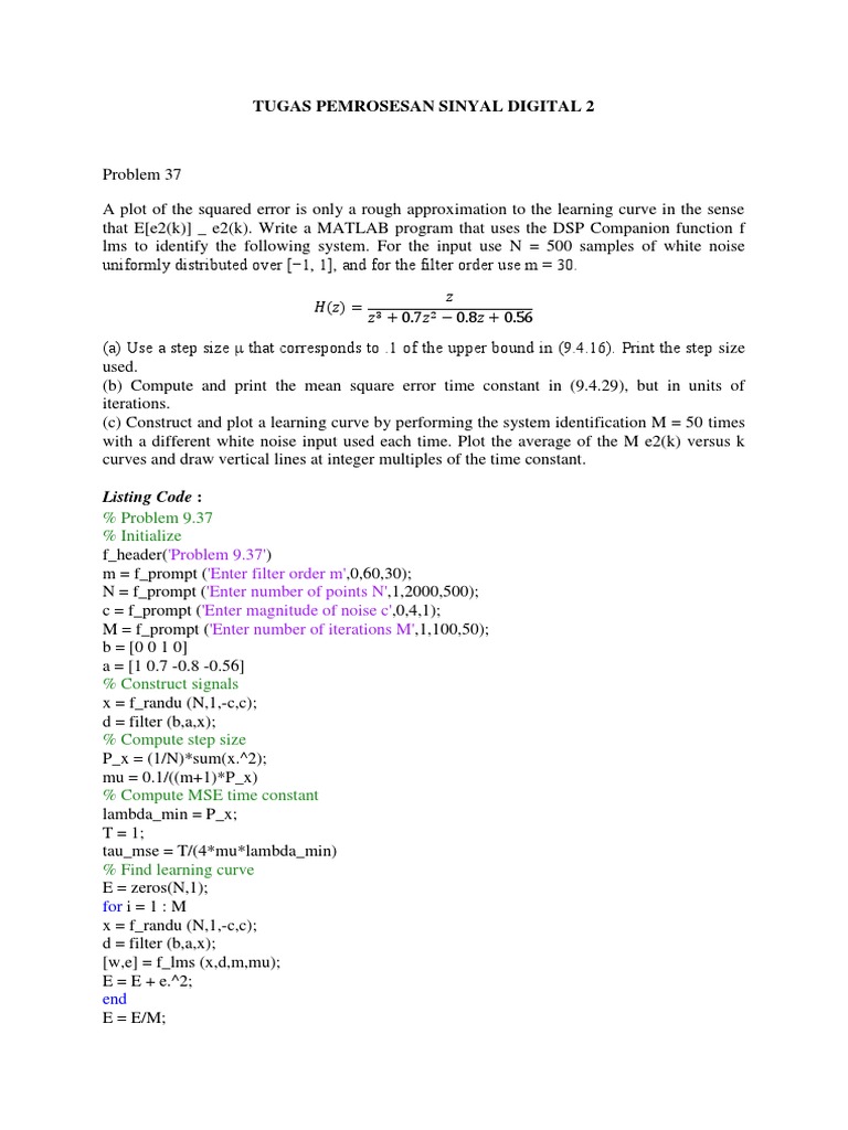 Tugas Pemrosesan Sinyal Digital 2 | PDF | Digital Signal Processing ...