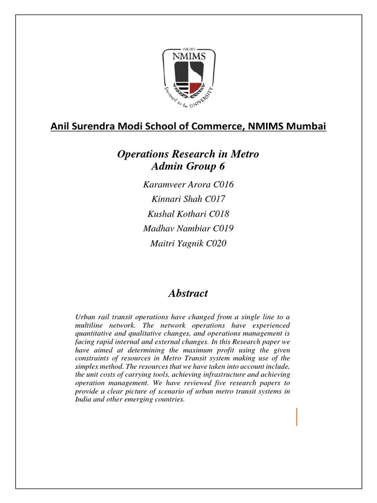Operations Research in Metro | PDF | Rapid Transit | Public Transport