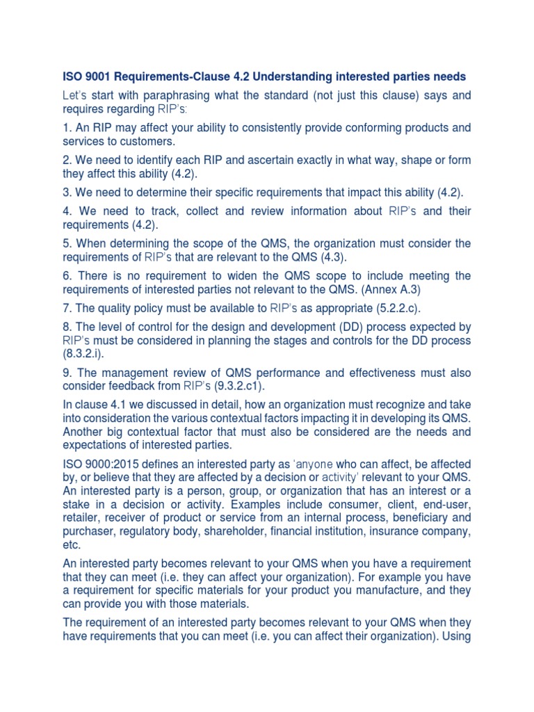 Identifying Relevant Interested Parties | PDF | Quality Management ...
