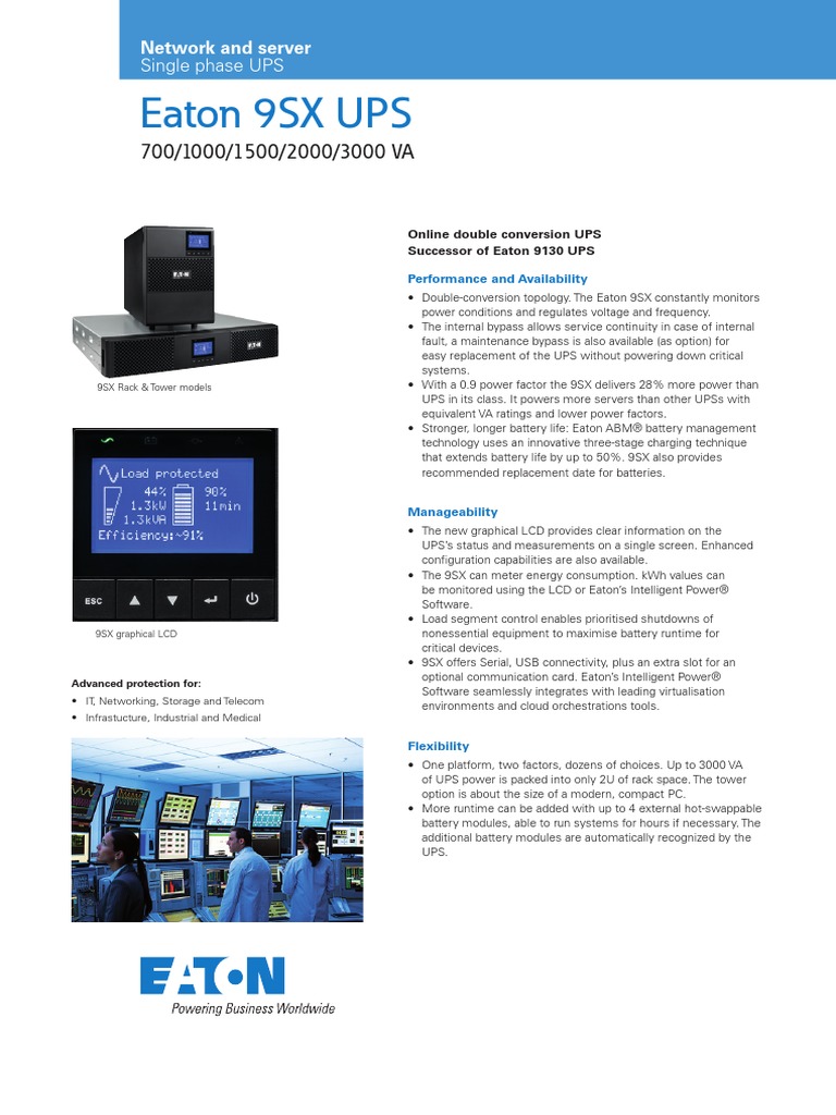 Eaton 9sx Ups 700 1000 1500 2000 3000 Va Datasheet | PDF | Electrical ...
