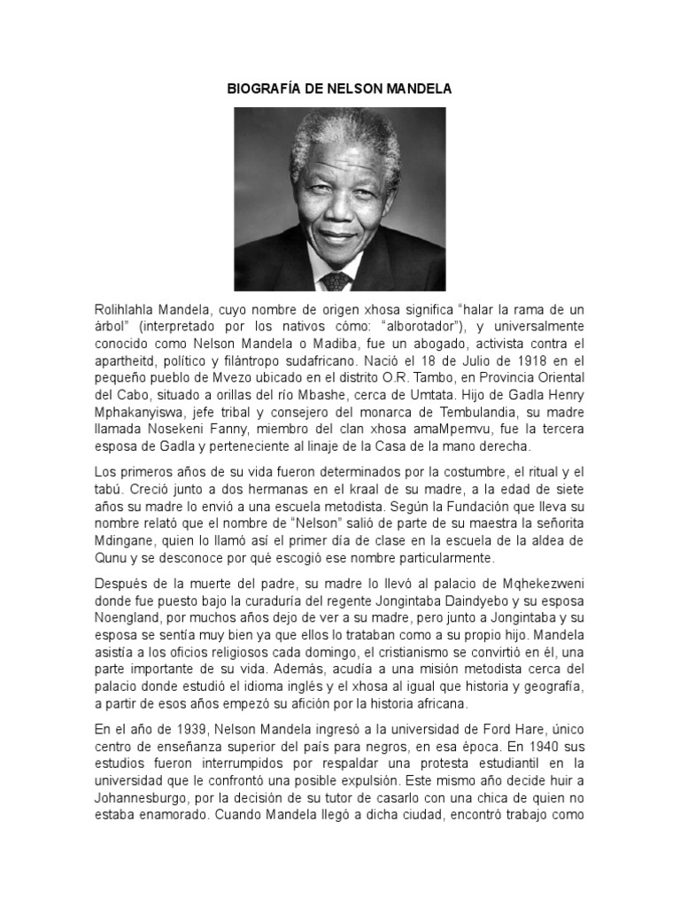 Biografía de Nelson Mandela | PDF | Nelson Mandela | Sudáfrica