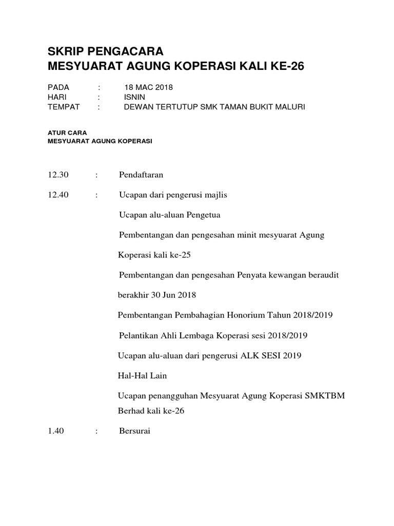 MC Script Agm Koop | PDF