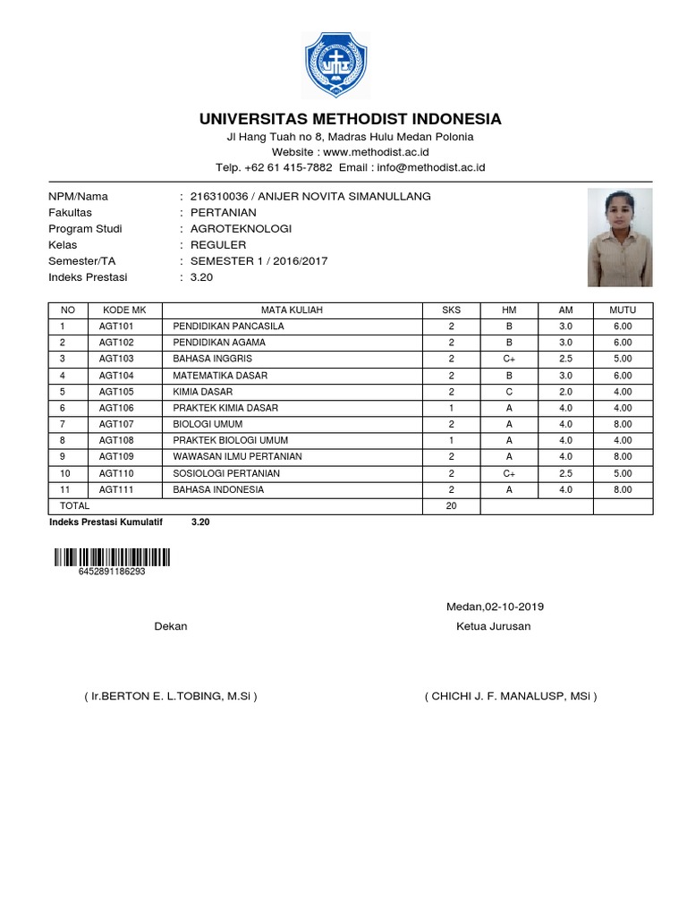 Academic Transcripts of Anijer Novita Simanullang from Universitas ...