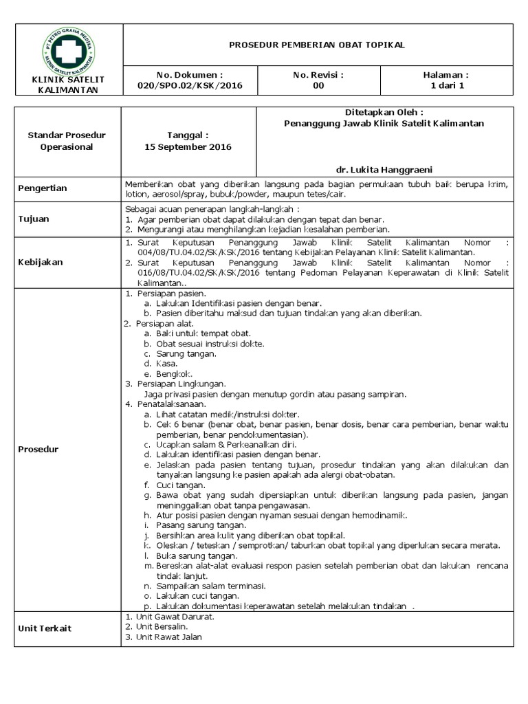 Sop Prosedur Pemberian Obat Topikal | PDF
