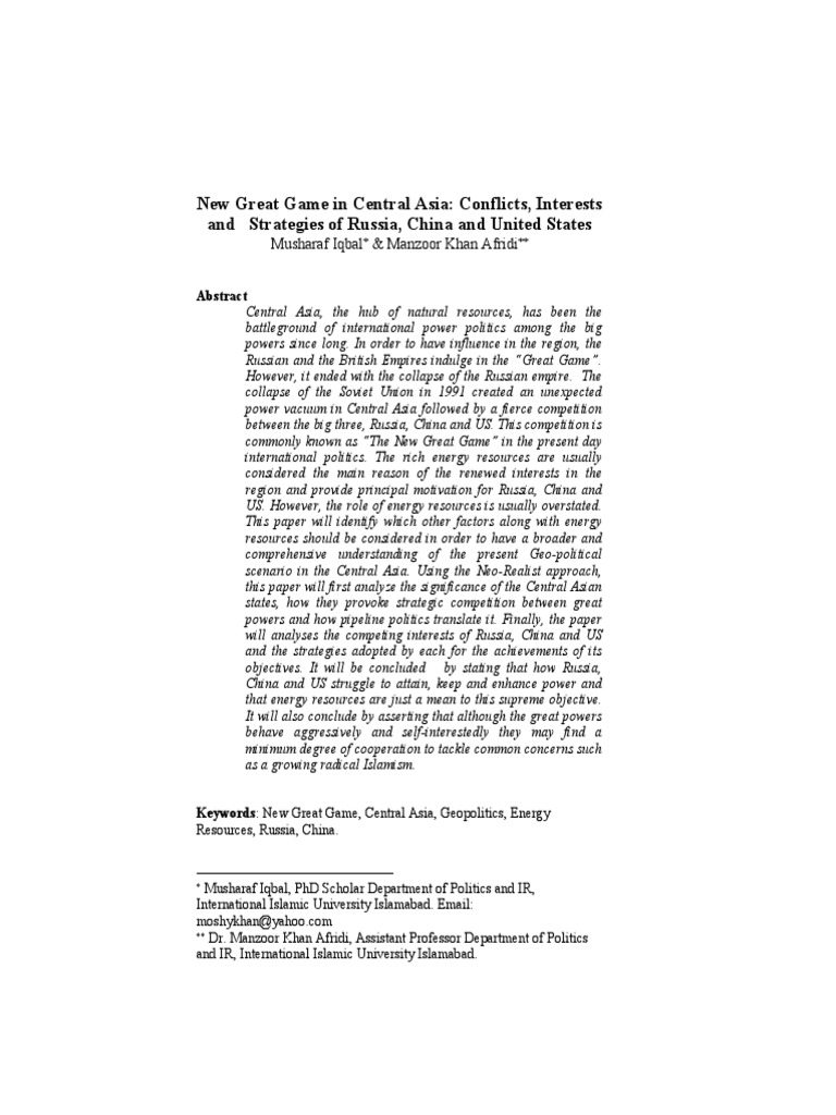 The New Great Game | PDF | Central Asia | Kyrgyzstan