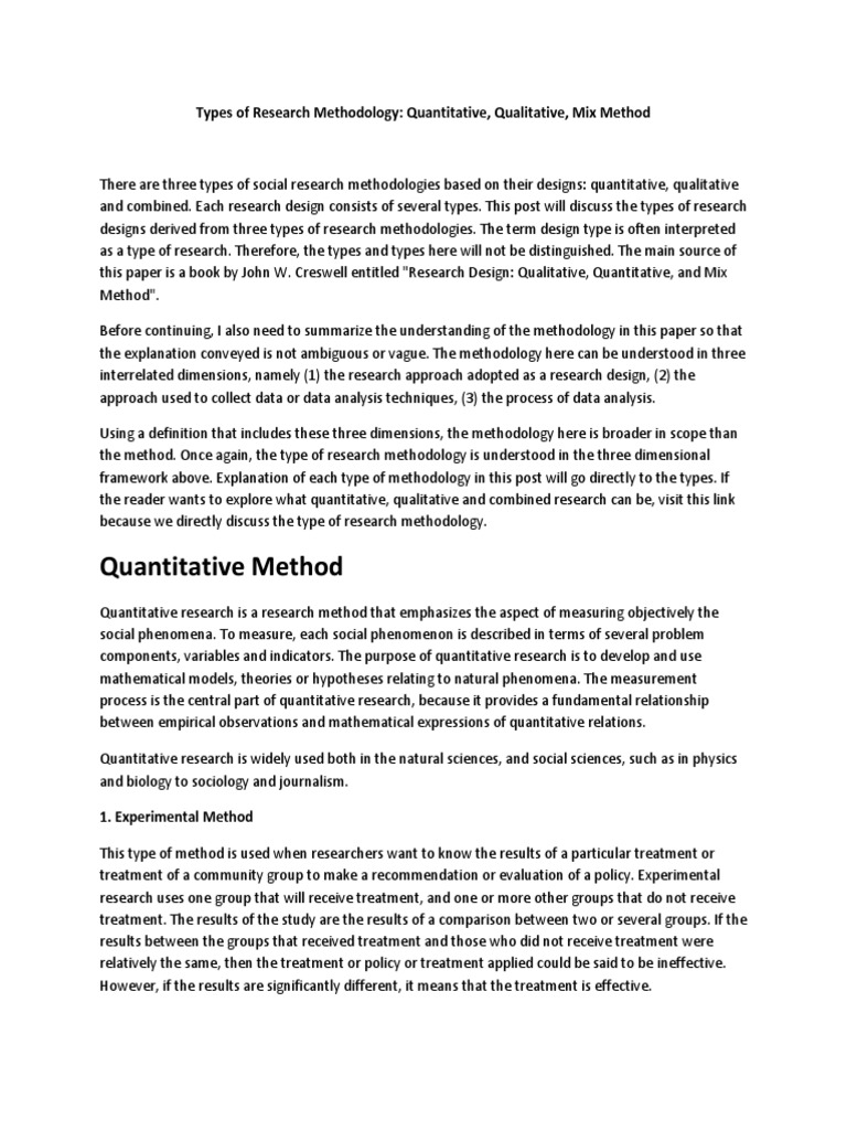 Types of Research Methodology | PDF | Experiment | Quantitative Research