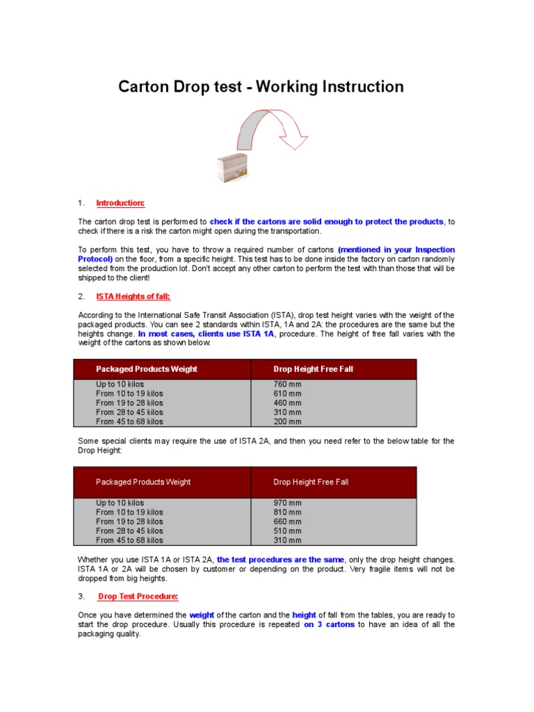 Carton Drop Test - Working Instruction | PDF | Kilogram | Business