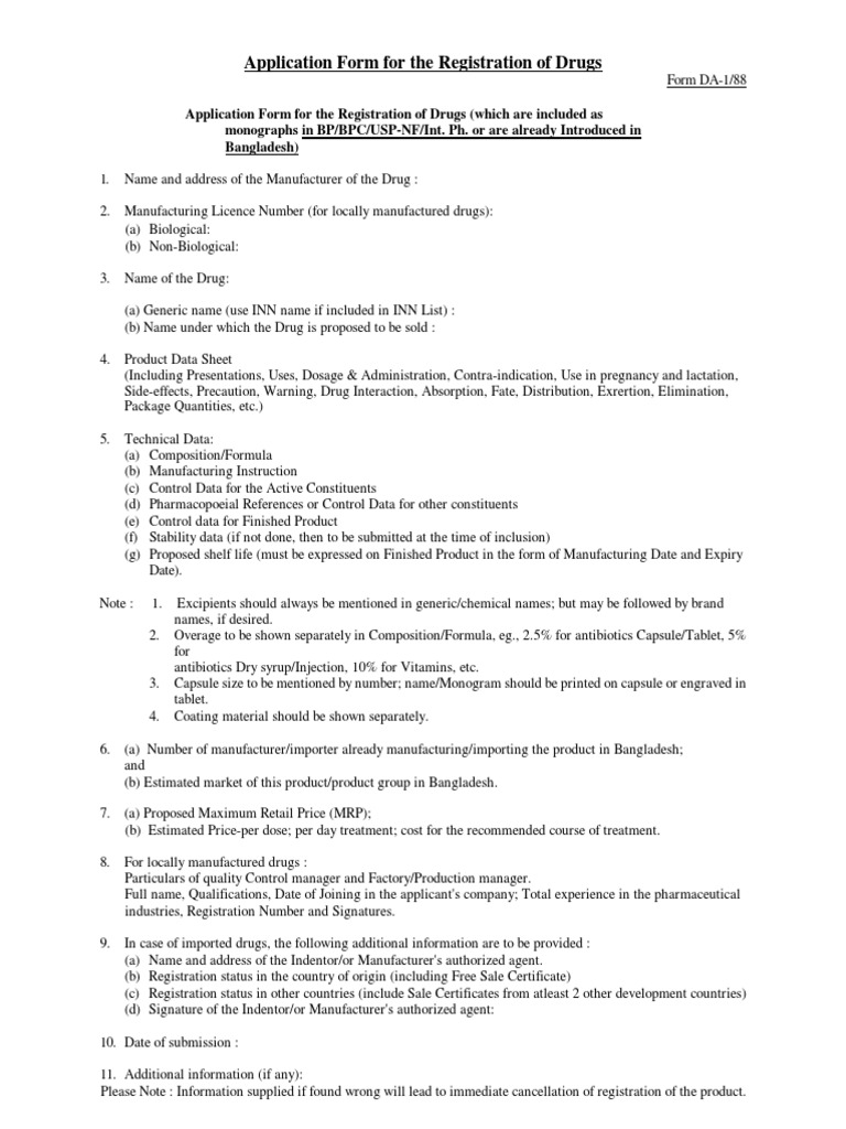 Application Form For The Registration of Drugs | PDF | Tablet (Pharmacy ...