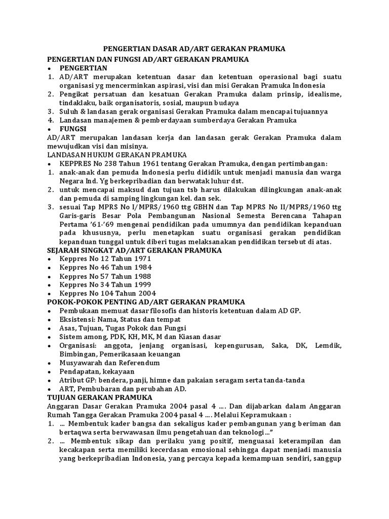 Pengertian dan Fungsi AD/ART Pramuka | PDF