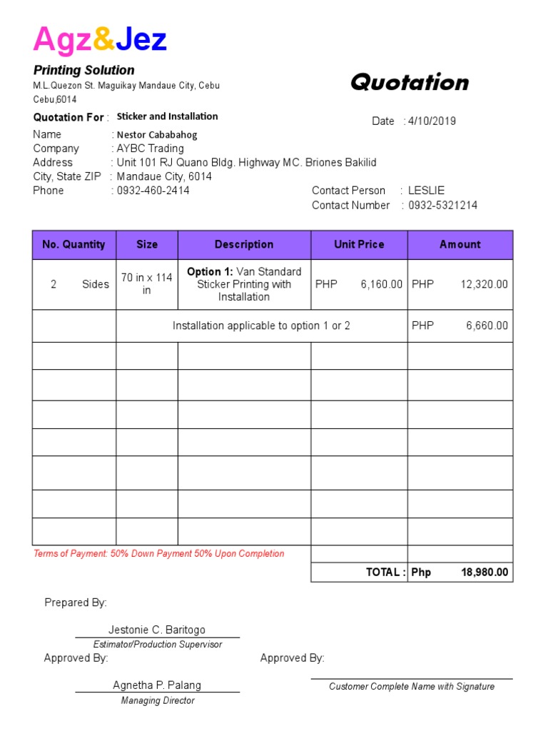 Quotation: Printing Solution | PDF | Business