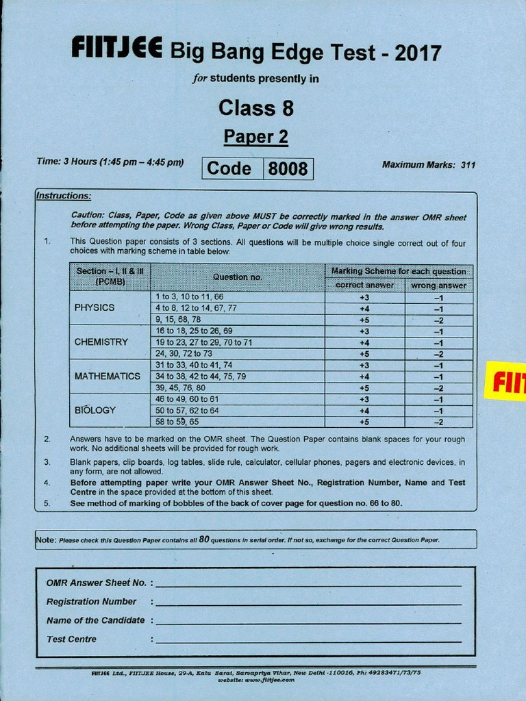 Class 8 Paper 2 - 8008 Big Bang 2017 | PDF | Fertilizer | Force