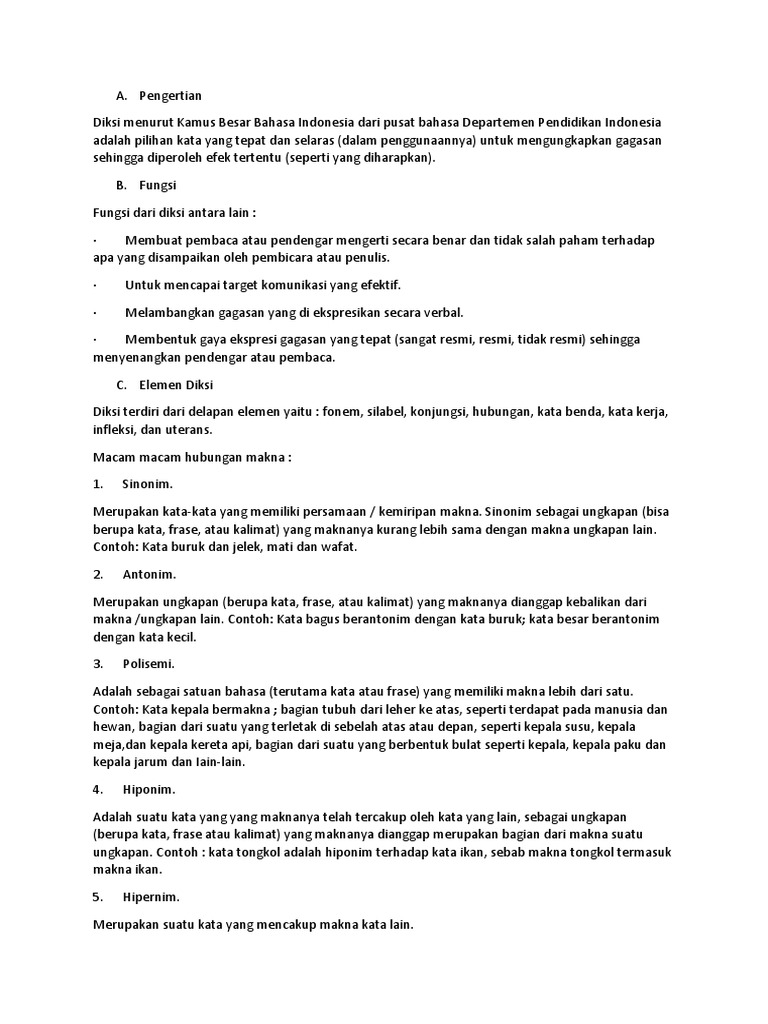 Resume Diksi Dan Kata Buku | PDF