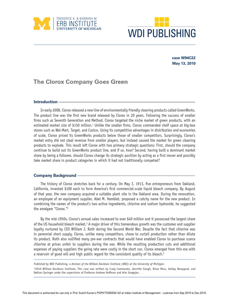 Clorox Company Goes Green Case Study | PDF | Unilever | United States ...