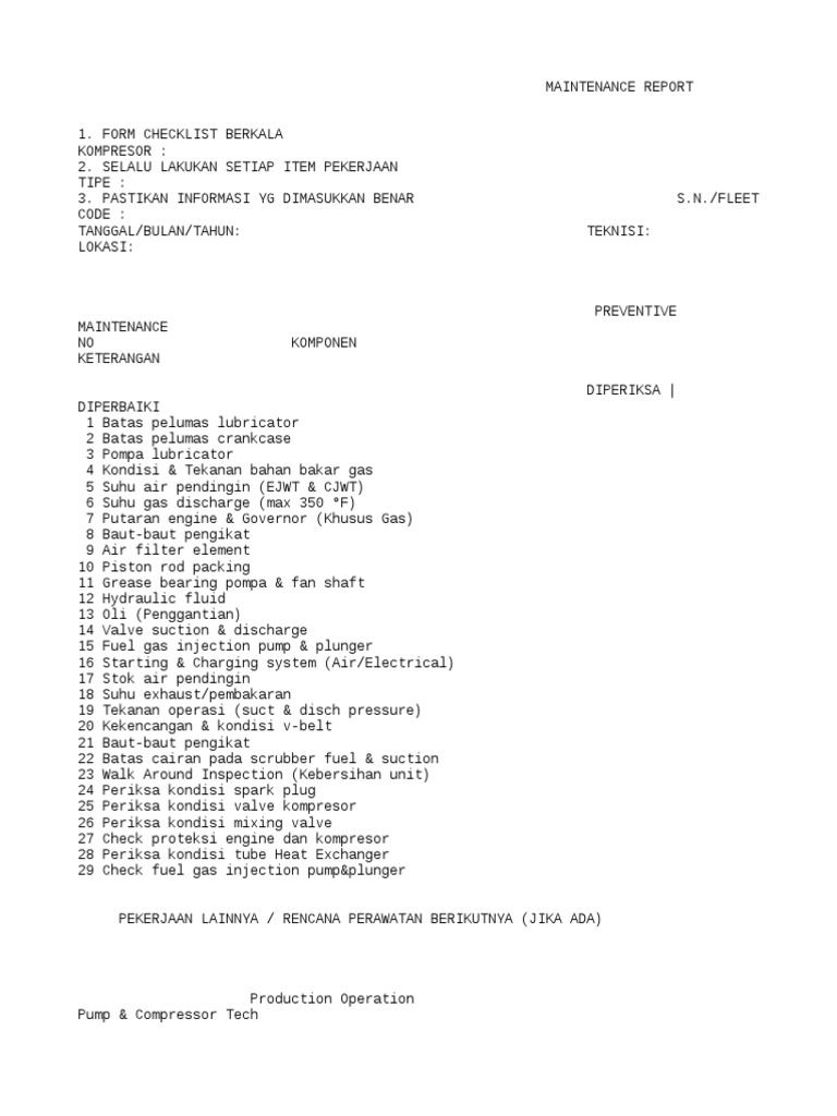 Form Checklist Kompresor | PDF