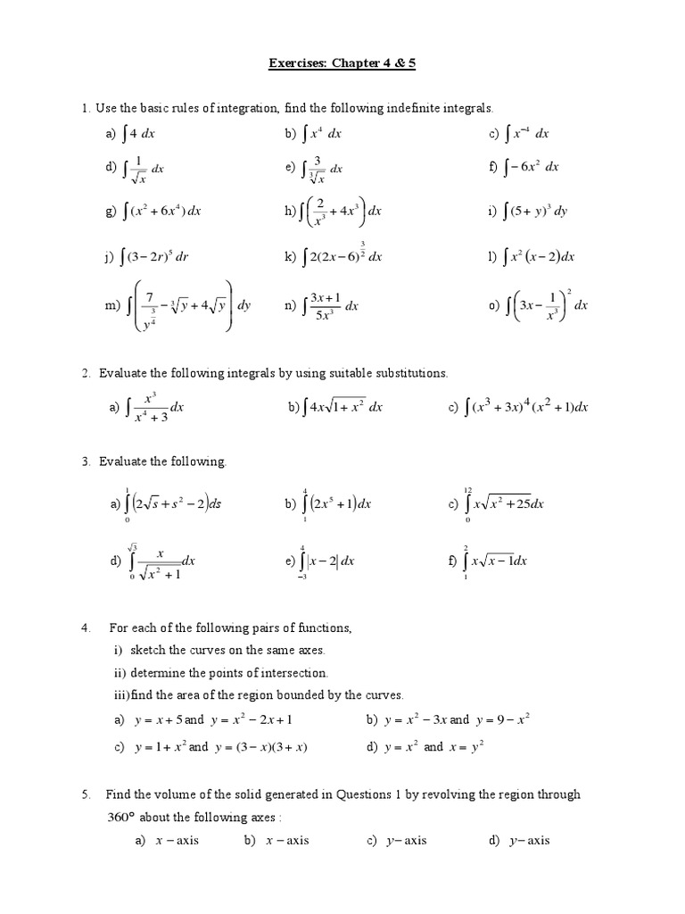 Integration Exercises | PDF | Integral | Cartesian Coordinate System