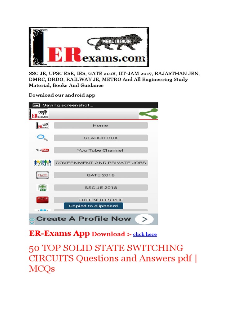 50 TOP SOLID STATE SWITCHING CIRCUITS Questions and Answers PDF | PDF | Electrical Circuits ...