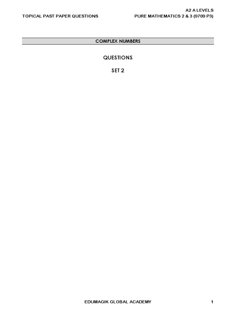 SET2 Complex Numbers QP | PDF