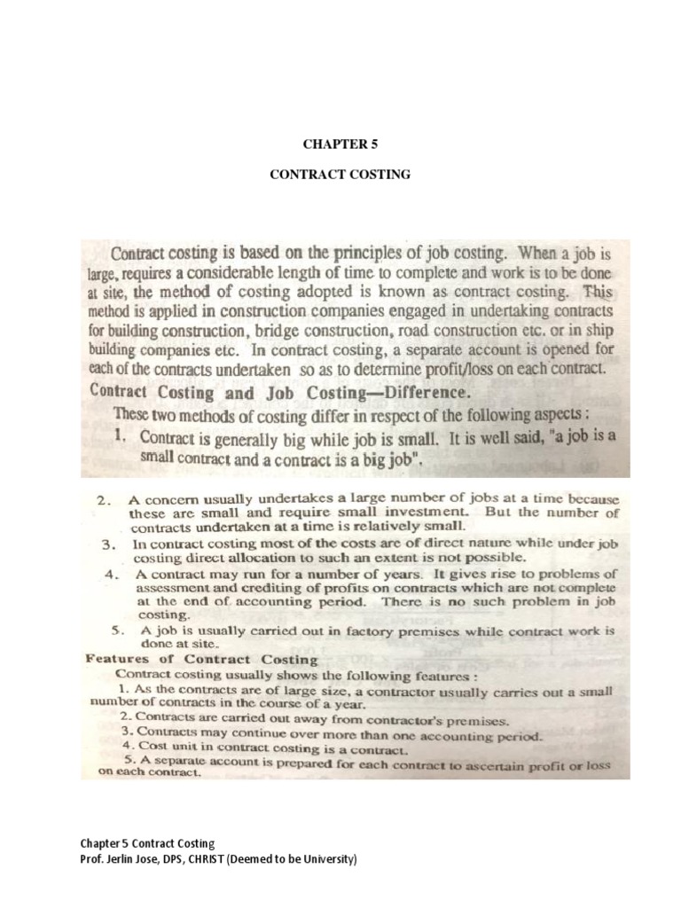 Contract Costing: Chapter 5 Contract Costing Prof. Jerlin Jose, DPS ...