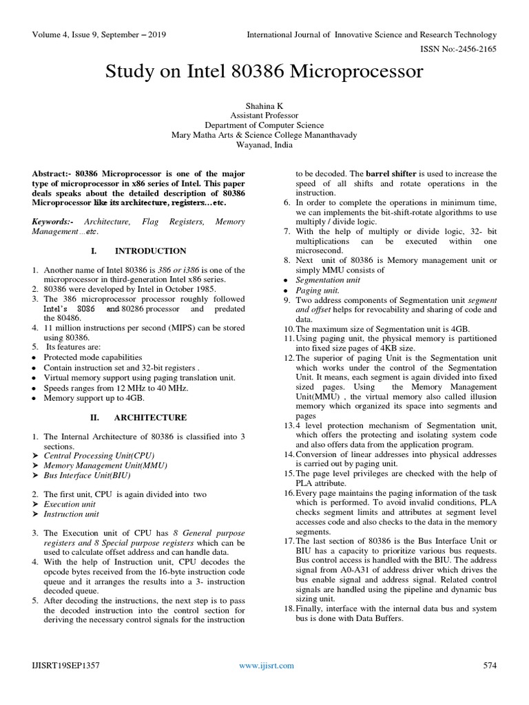 Study On Intel 80386 Microprocessor | PDF | Central Processing Unit | Computer Data Storage