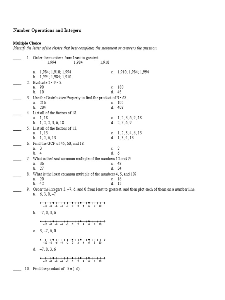 Number Operations and Integers | PDF | Multiplication | Division ...