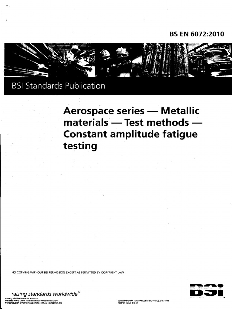 BS EN 6072 - 2010 - Constant Amplitude Fatigue Testing PDF | PDF