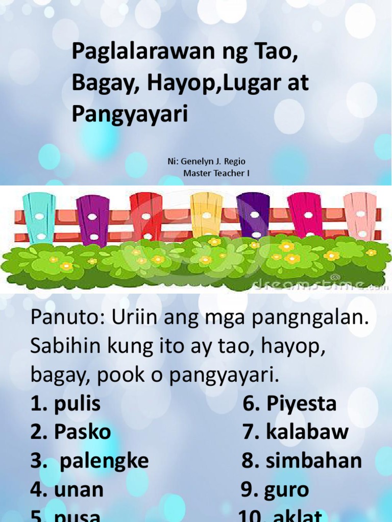 Paglalarawan NG Tao, Hayop, Bagay, Lugar at Pangyayari | PDF Paglalarawan NG Tao, Hayop, Bagay, Lugar at Pangyayari | PDF