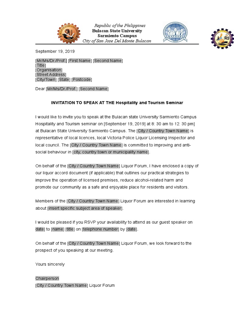 Letter of Invitation - Guest Speaker | PDF